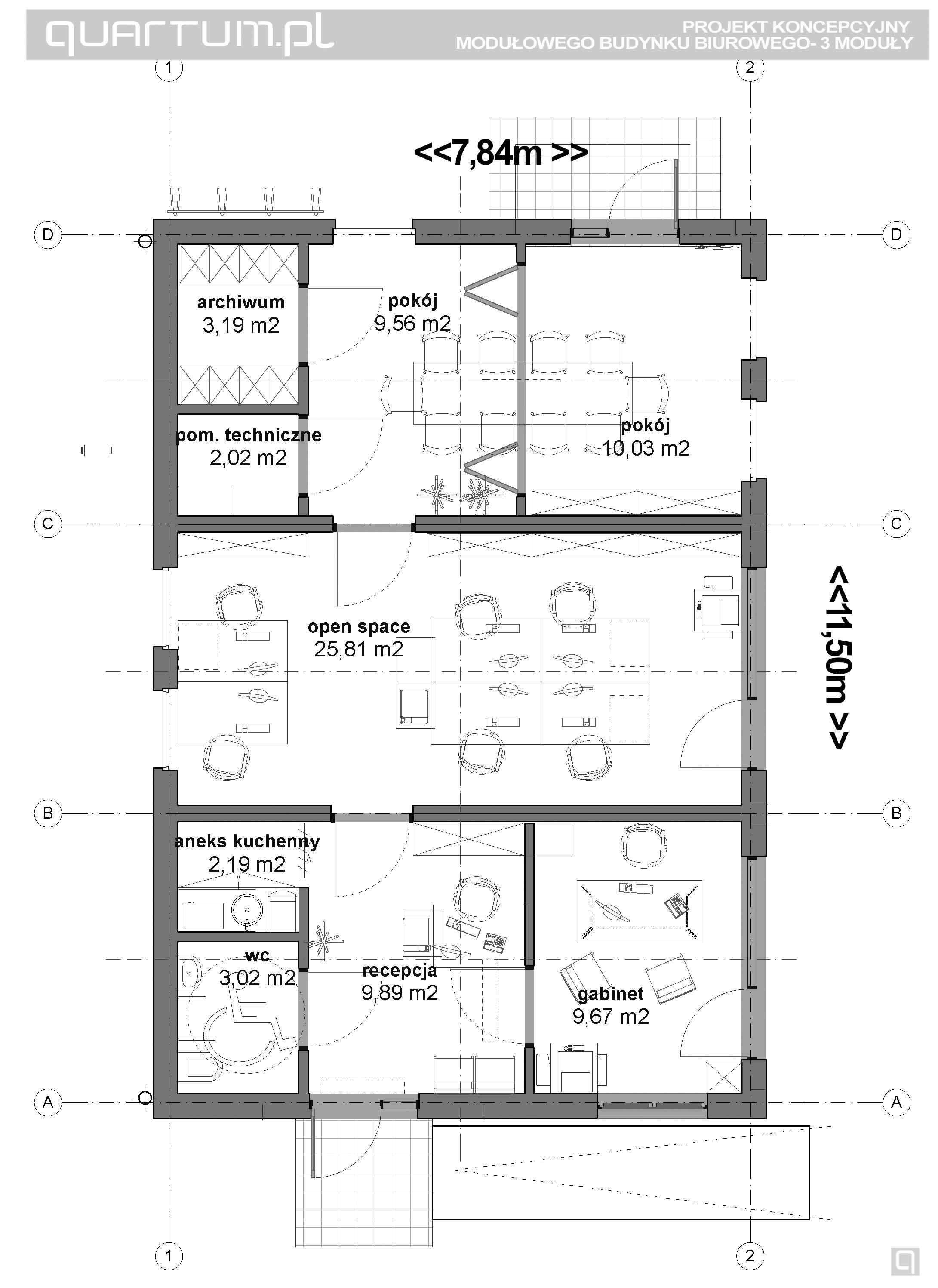 Biuro Gotowy projekt architektoniczny. - Budownictwo modułowe